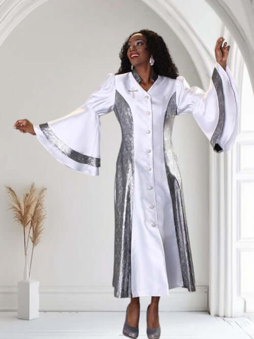 Ladies' 1-Piece Preaching Robe Dress in White & Silver | Divinity ...