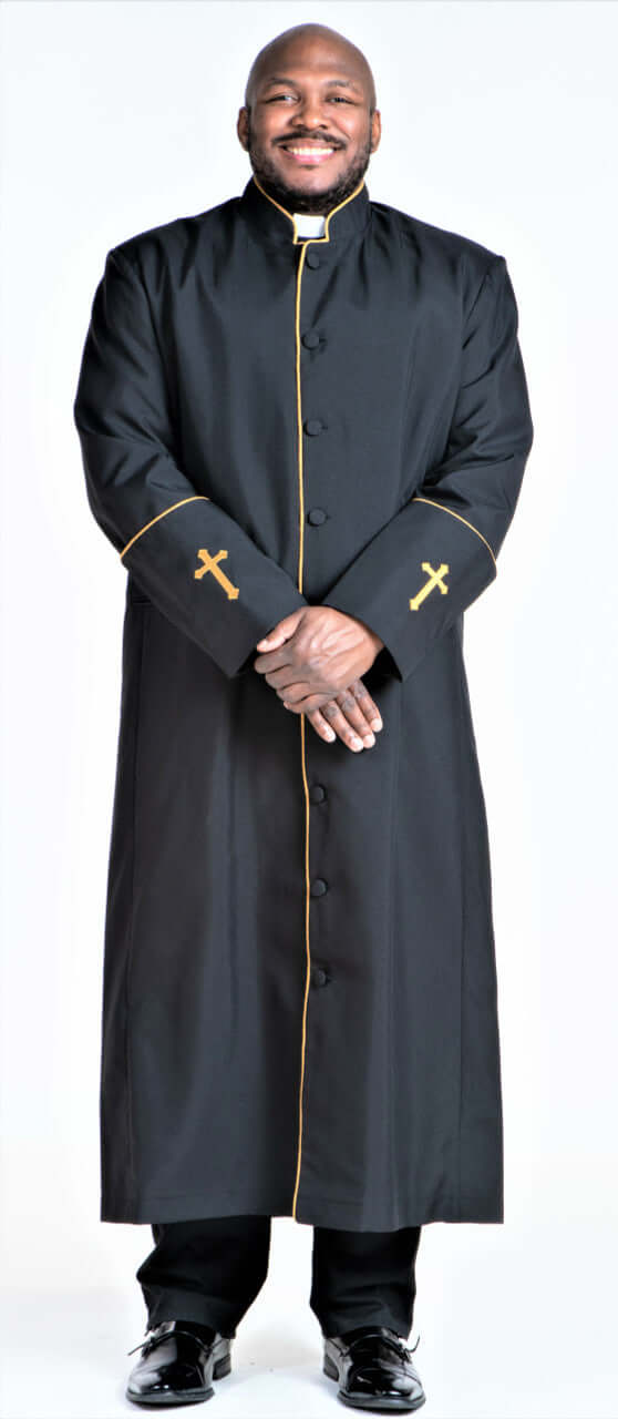 Black and Gold Preacher Clergy Robe | Detailed Embroidery and Stole ...