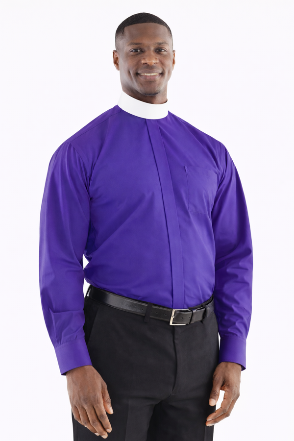 Men's Banded Collar Clergy Shirt in Purple | Divinity Clergy Wear