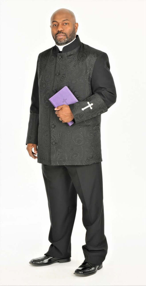 Gershon Clergy Jacket in Black | Elegant Brocade Pattern Design Clergy ...