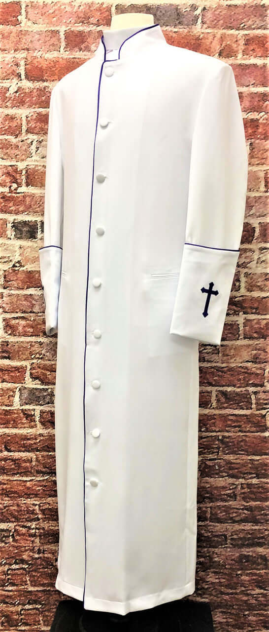 Men's Preacher Clergy Robe In White & Purple | Divinity Clergy Wear