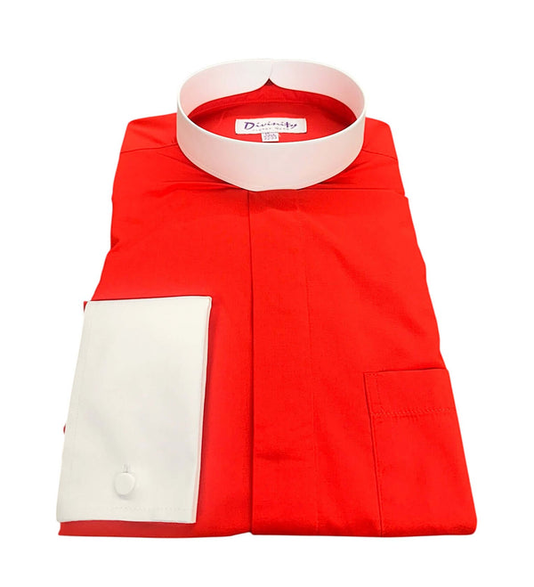 Two-Tone Banded Collar Clergy Shirt in Red & White | Divinity Clergy Wear