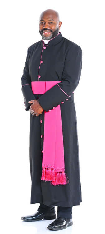 Men's Adam Clergy Robe & Cincture Belt Set in Black & Fuchsia ...
