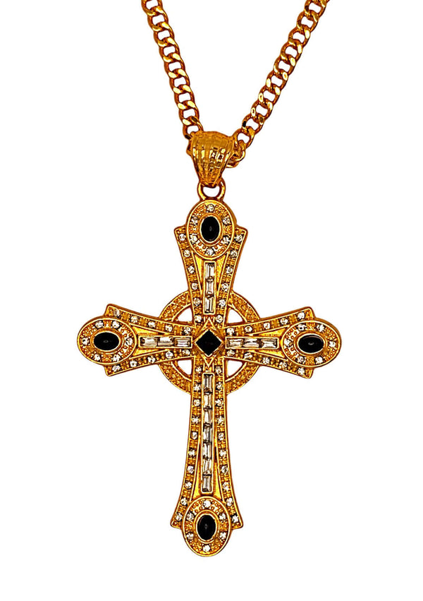 Pectoral Cross & Chain Set in Gold with Black Stones (001) | Divinity ...