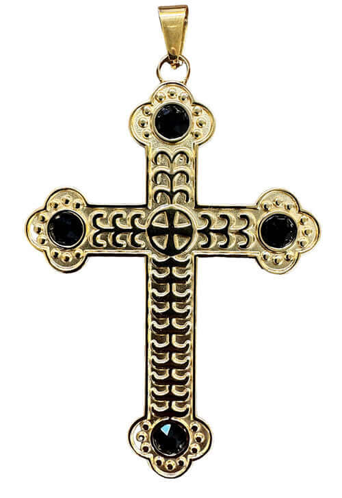 Pectoral Cross & Chain Set in Gold with Black Set Stones (Double-Sided ...