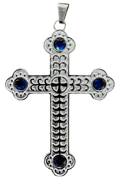 Pectoral Cross & Chain Set in Silver with Royal Set Stones (Double ...